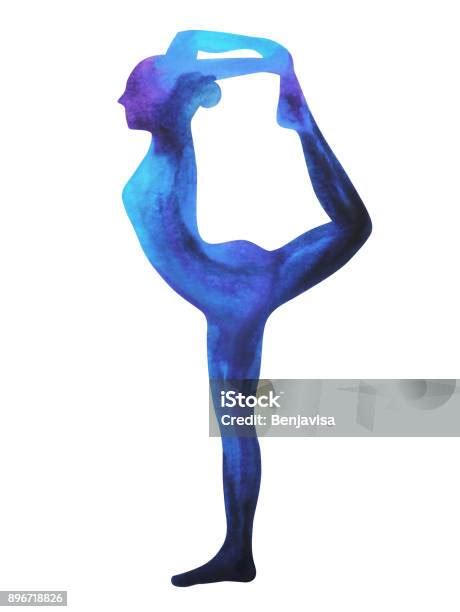 서 다시 1 다리 요가 활 자세를 굽 힘 색상 차크라 수채화 그림을 그린 손 그림 디자인 경로 클리핑 0명에 대한 스톡 벡터 아트 및 기타 이미지 Istock