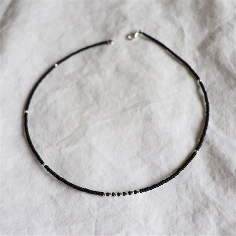 Black Seed Bead Choker Necklace Black Choker Boho Bead Necklace