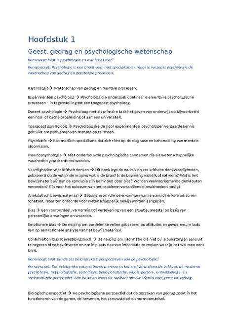 Begrppen Hoofdstuk 1 Samenvatting Psychologie Een Inleiding
