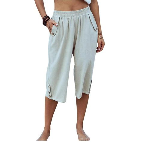 Sysea Summer Elastic Waist Women Solid Color Casual Capris Female Knee