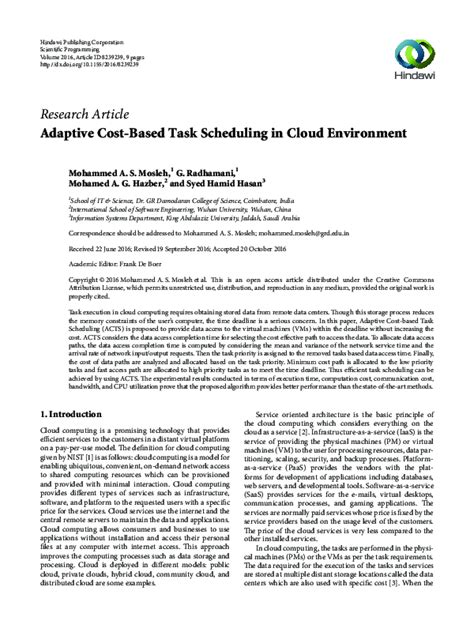 Pdf Adaptive Cost Based Task Scheduling In Cloud Environment