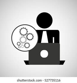 Silhouette Programmer Working Laptop Gears Vector Stock Vector Royalty