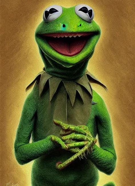 portrait of Kermit the frog from The Exorcist (1973), | Stable Diffusion