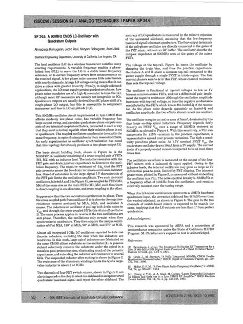 A 900 Mhz Cmos Lc Oscilator With Quadrature Outputs Pdf Electronic Oscillator Field Effect