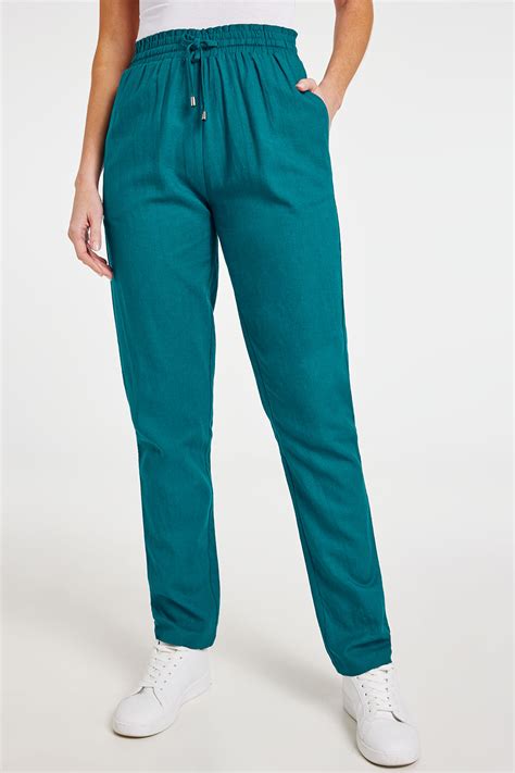 Paperbag Tie Waist Tapered Leg Linen Trousers Bonmarché