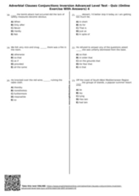 SOLUTION Adverbial Clauses Conjunctions Inversion Advanced Level Test Quiz Online Exercise