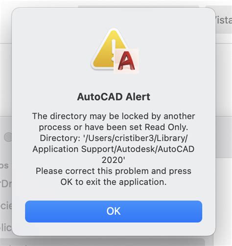 autocad alert the directory may be locked by another process or have