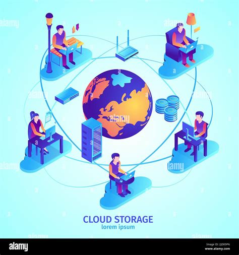 Isometric Cloud Service Composition With Editable Text And Earth Globe