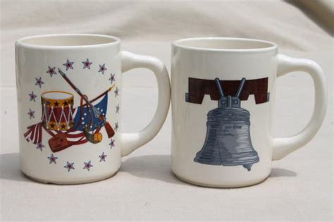 Bicentennial Vintage Usa Patriotic Mugs Ceramic Coffee Cups W