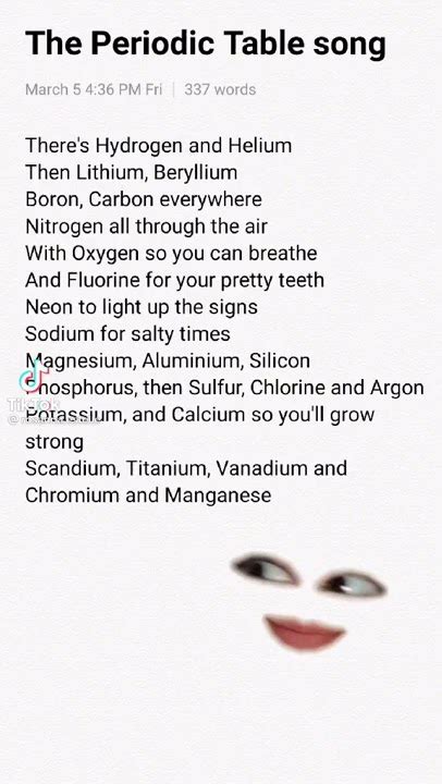 Free Printable Periodic Table Lyrics Download Free Printable Periodic