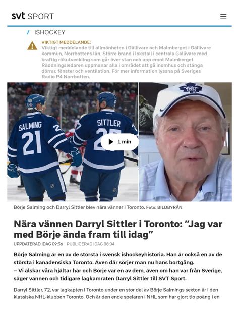 Nära Vännen Darryl Sittler I Toronto Jag Var Med Börje Ända Fram Till