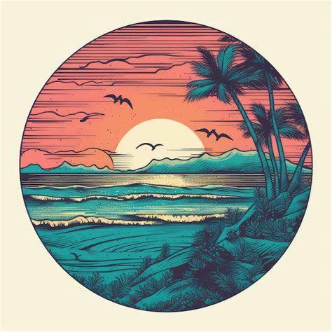 Premium AI Image Vintage Sunset TShirt Design