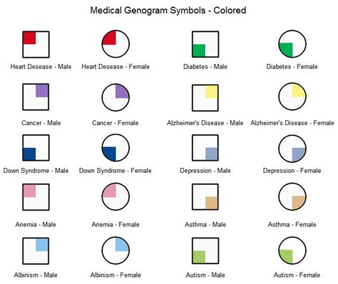 Colored Medical Genogram Symbols Genogram Template Genetic