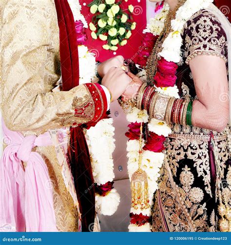 Indian Bride And Groom Holding Hands Wedding Portrait Stock Image Image