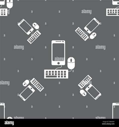 Smartphone Widescreen Monitor Keyboard Mouse Sign Icon Seamless Pattern On A Gray Background