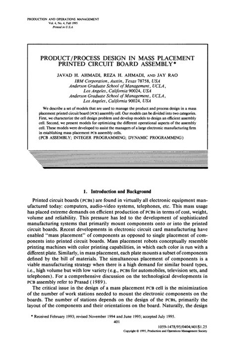 Pdf Productprocess Design In Mass Placement Printed Circuit Board Assembly