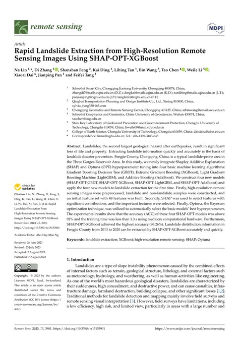 Pdf Rapid Landslide Extraction From High Resolution Remote Sensing Images Using Shap Opt Xgboost