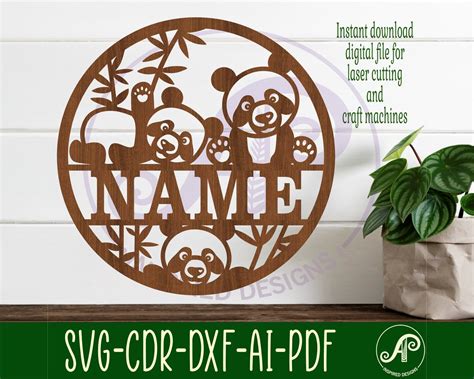 Pandas Name Sign SVG Vehicle Themed Door Or Wall Hanger Laser Cut