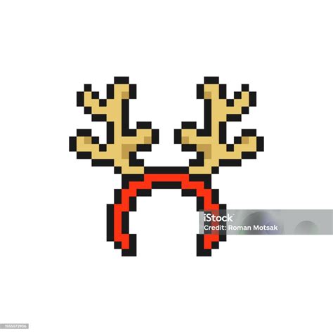 픽셀 아트 사슴 뿔 머리띠 아이콘 흰색 배경 크리스마스와 새해 벡터 기호에 격리 모자이크 처리에 대한 스톡 벡터 아트 및 기타 이미지 모자이크 처리 순록 크리스마스