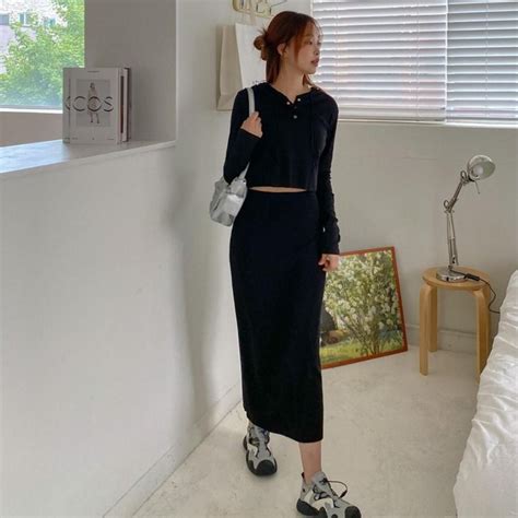 쫀쫀 스판 밴딩 모직 롱스커트 블랙 세컨웨어헬로마켓