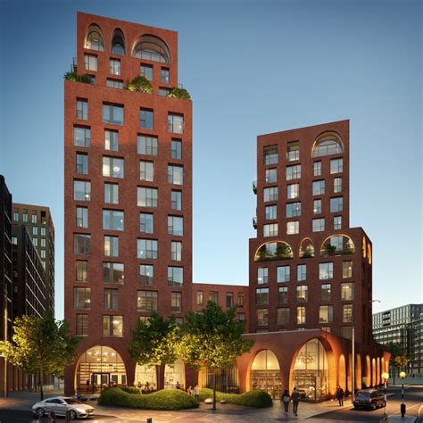 Bronze Coloured Balconies Project From Trio Of Brick Housing Blocks By