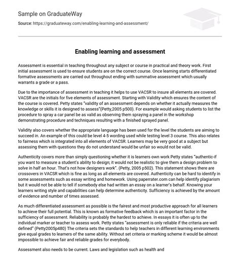 ⇉enabling Learning And Assessment Essay Example Graduateway