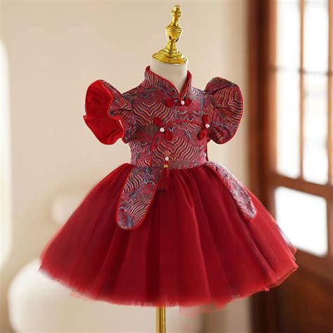 สไตล์จีนจับหนึ่งปีงานรื่นเริงแขนกุดเด็กผ้ากอซกระโปรงเจ้าหญิง Shopee Thailand
