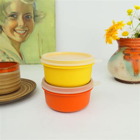 Tupperware Bewaar Bakje Rond Geel En Oranje Retroriek