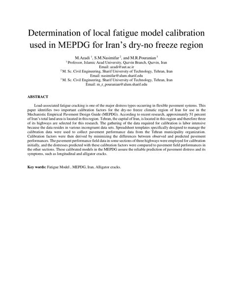 Pdf Determination Of Local Fatigue Model Calibration Used In Mepdg