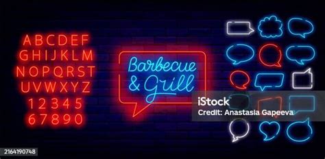 바베큐와 그릴 네온 전단지 글자가 있습니다 포스터 템플릿 Bbq 이벤트 초대 벡터 일러스트 레이 션 개체 그룹에 대한 스톡 벡터
