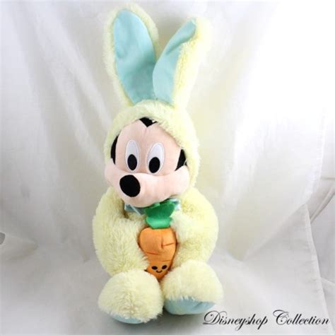 Peluche Mickey DISNEY STORE Pâques déguisé en lapin jaune vert carotte