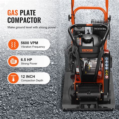 Vevor Plate Compactor 65 Hp 196cc Gas Engine 5600 Rpm 2360 Lbs Force Vibratory Compaction