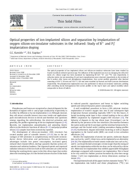 Pdf Optical Properties Of Ion Implanted Silicon And Separation By Implantation Of Oxygen