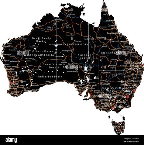 High Detailed Australia Road Map With Labeling Black Clearly