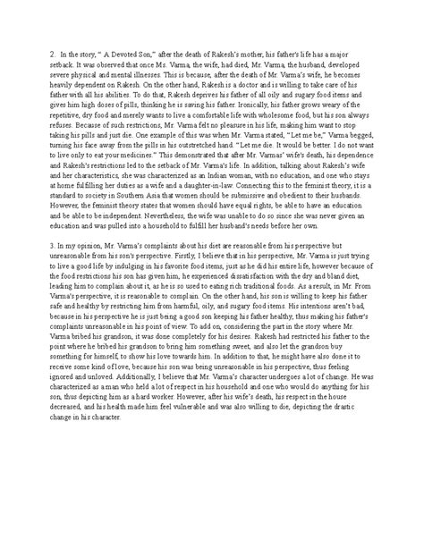 A Devoted Son In The Story “ A Devoted Son ” After The Death Of Rakeshs Mother His Fathers