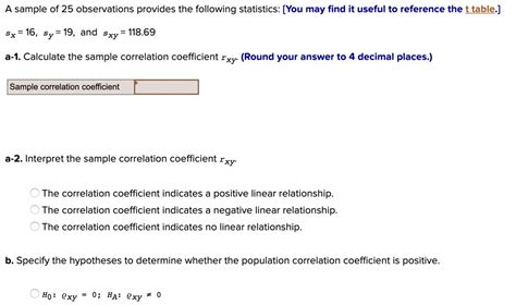 Solved A Sample Of 25 Observations Provides The Following Statistics [you May Find It Useful