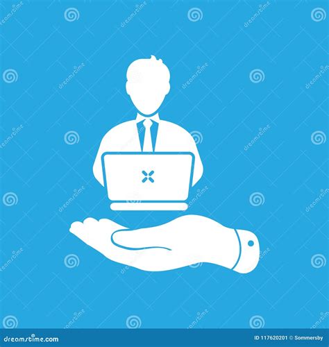 Flat Hand Showing User Icon In Trendy Flat Style Isolated On Blu Stock