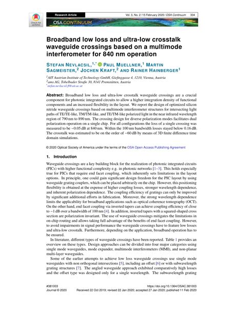 Pdf Broadband Low Loss And Ultra Low Crosstalk Waveguide Crossings