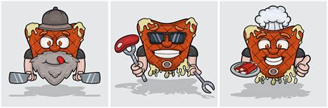 쇠고기 스테이크 마스코트 만화 세트 맛있고 시원하고 행복한 얼굴 음식 고기 바베큐 및 쇠고기 로고 개체 그룹에 대한 스톡 벡터 아트 및 기타 이미지 Istock