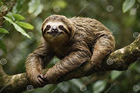 The Three Toed Sloth Is Climbing On A Tree Stock Illustration