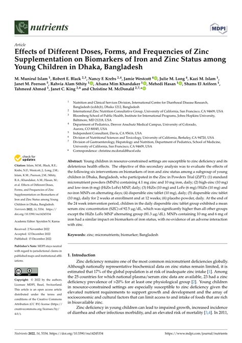 Pdf Effects Of Different Doses Forms And Frequencies Of Zinc Supplementation On Biomarkers