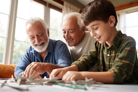 Padre E Hijo Construyendo Un Modelo De Avión Foto Premium