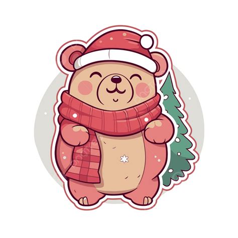 스카프와 크리스마스 트리 클립 아트와 만화 곰 벡터 만화 귀여운 크리스마스 곰 절연 스티커 디자인 상표 Png 일러스트 및 벡터 에 대한 무료 다운로드 Pngtree