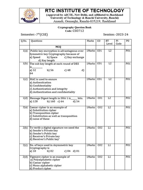 Cryptography Question Bank Pdf Cryptography Public Key Cryptography