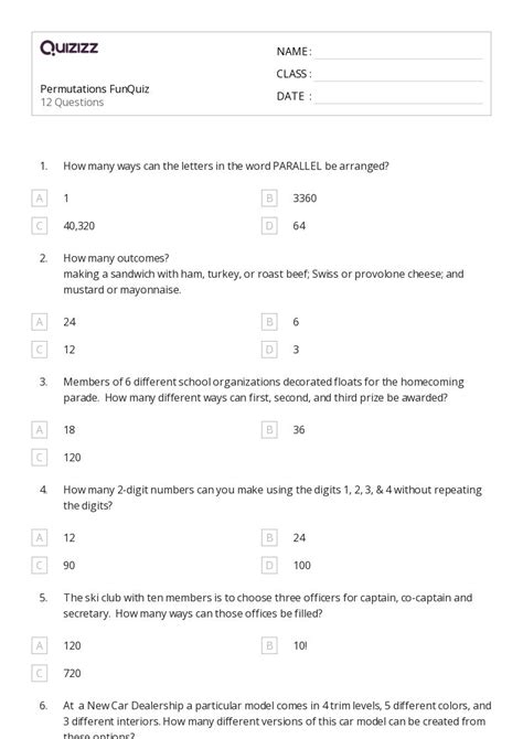 50 Permutations Worksheets For 10th Grade On Quizizz Free And Printable