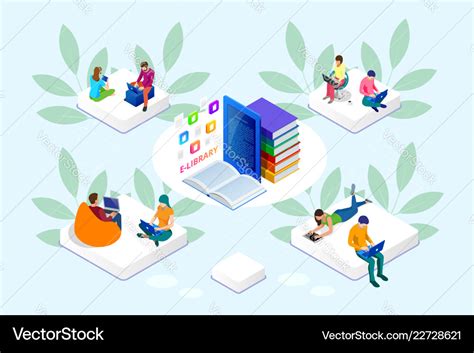 Isometric Web Banner E Learning Online Library Vector Image