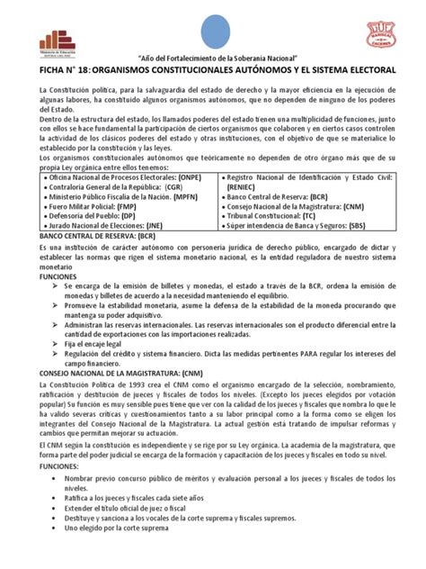 Ficha 18 Organismos Constitucionales Autonomos Pdf Constitución
