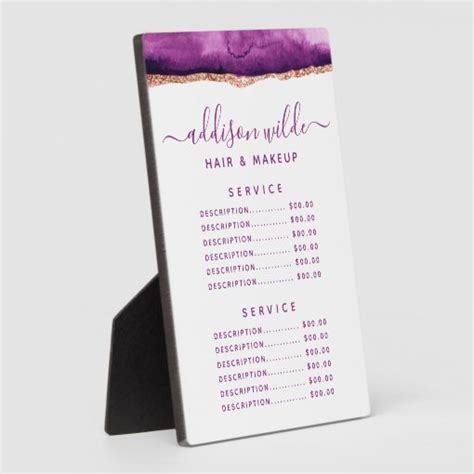 Purple And Gold Watercolor Price Menu Plaque Zazzle