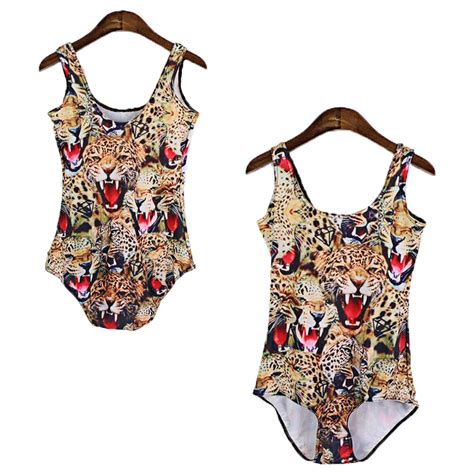 Multi Leopard Face Women One Piece Bathing Suit Vintage Leopard
