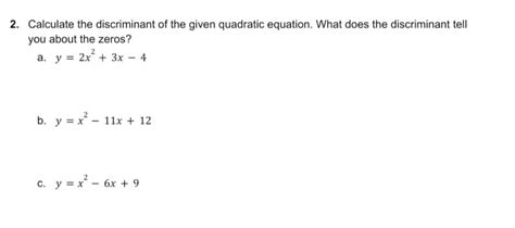 Solved Calculate The Discriminant Of The Given Quadratic